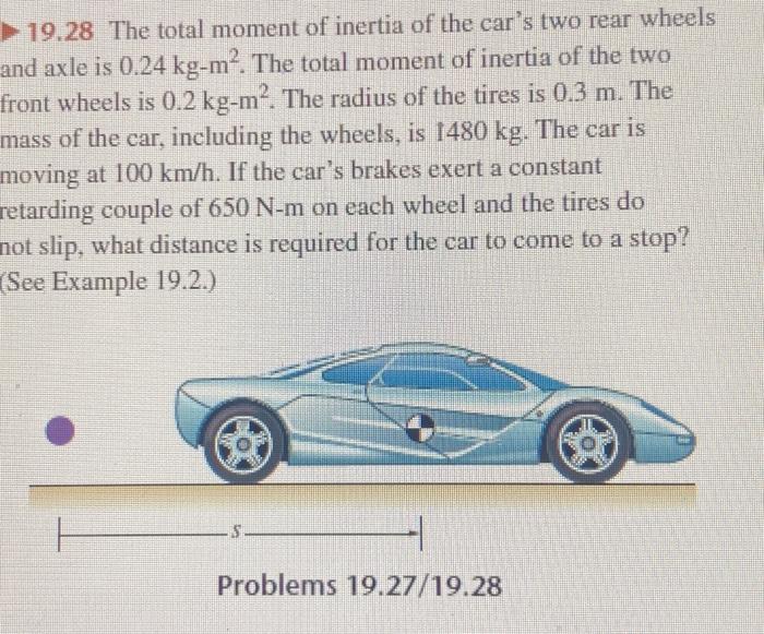Solved 19.28 The total moment of inertia of the car's two | Chegg.com