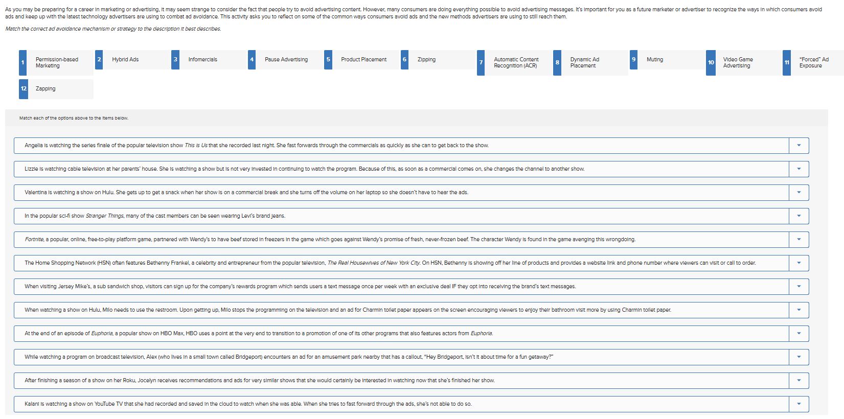 Solved Match the correct ad avoidance mechanism or strategy | Chegg.com