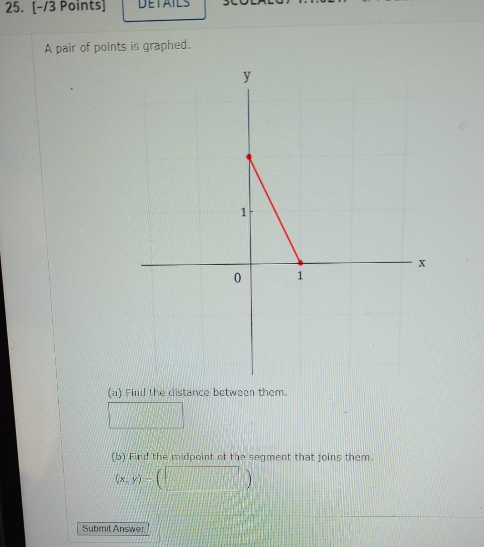 Solved 25. [-13 Points] A pair of points is graphed. у 1 х 0 | Chegg.com