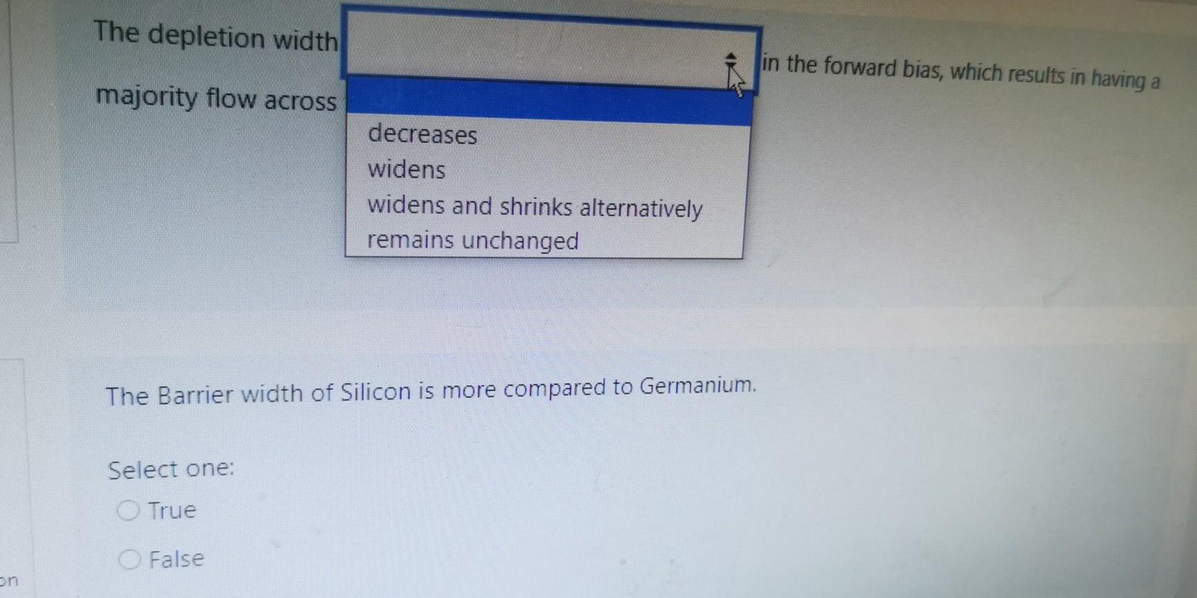 Solved The Depletion Width In The Forward Bias Which