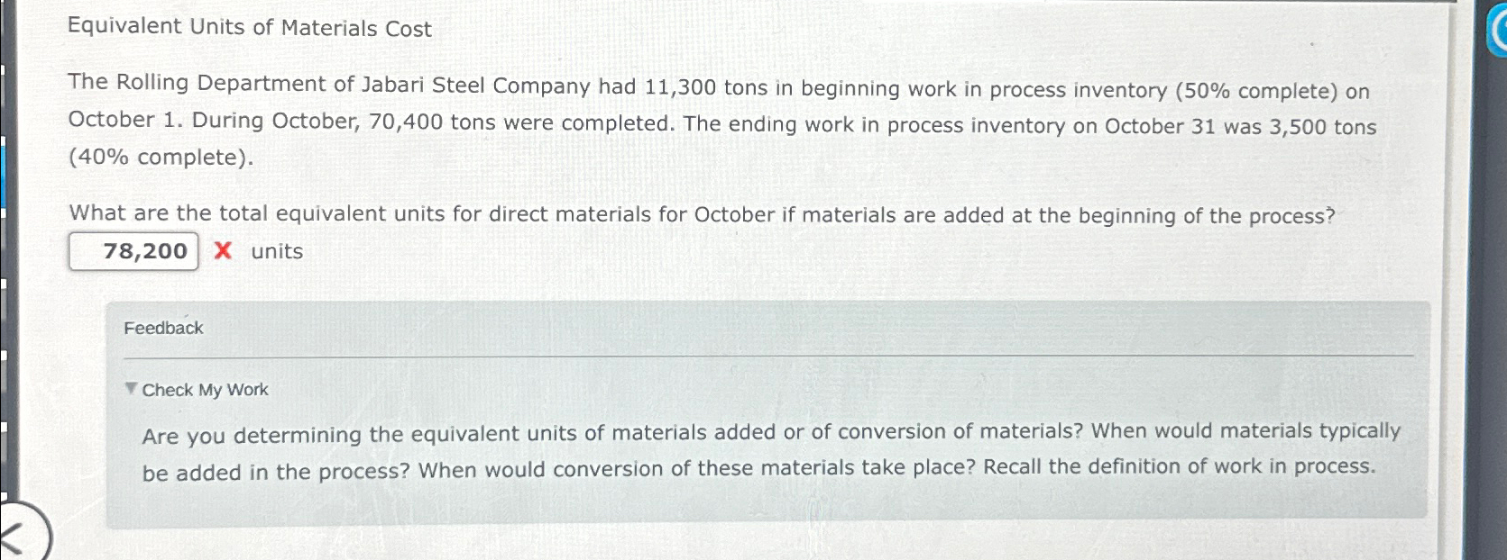 Solved Equivalent Units of Materials CostThe Rolling | Chegg.com