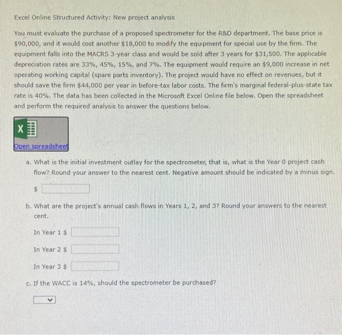 Excel Online Structured Activity: New project | Chegg.com
