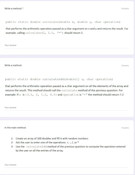 Solved Write a method: 30 pont public static double | Chegg.com