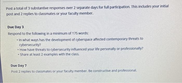 Solved Post a total of 3 substantive responses over 2 | Chegg.com