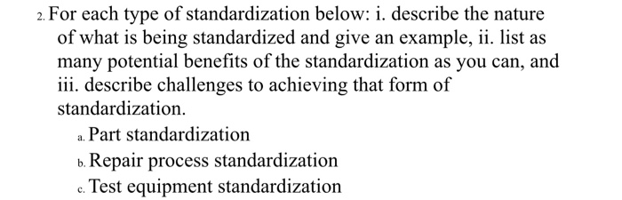 Solved 2. For each type of standardization below: i. | Chegg.com