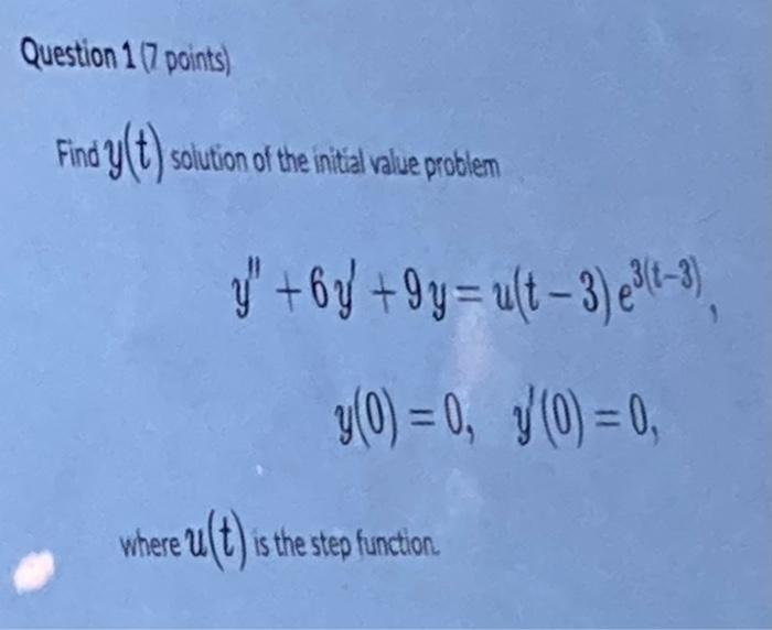 Solved Question 1 (7 points) Find y(t) solution of the | Chegg.com