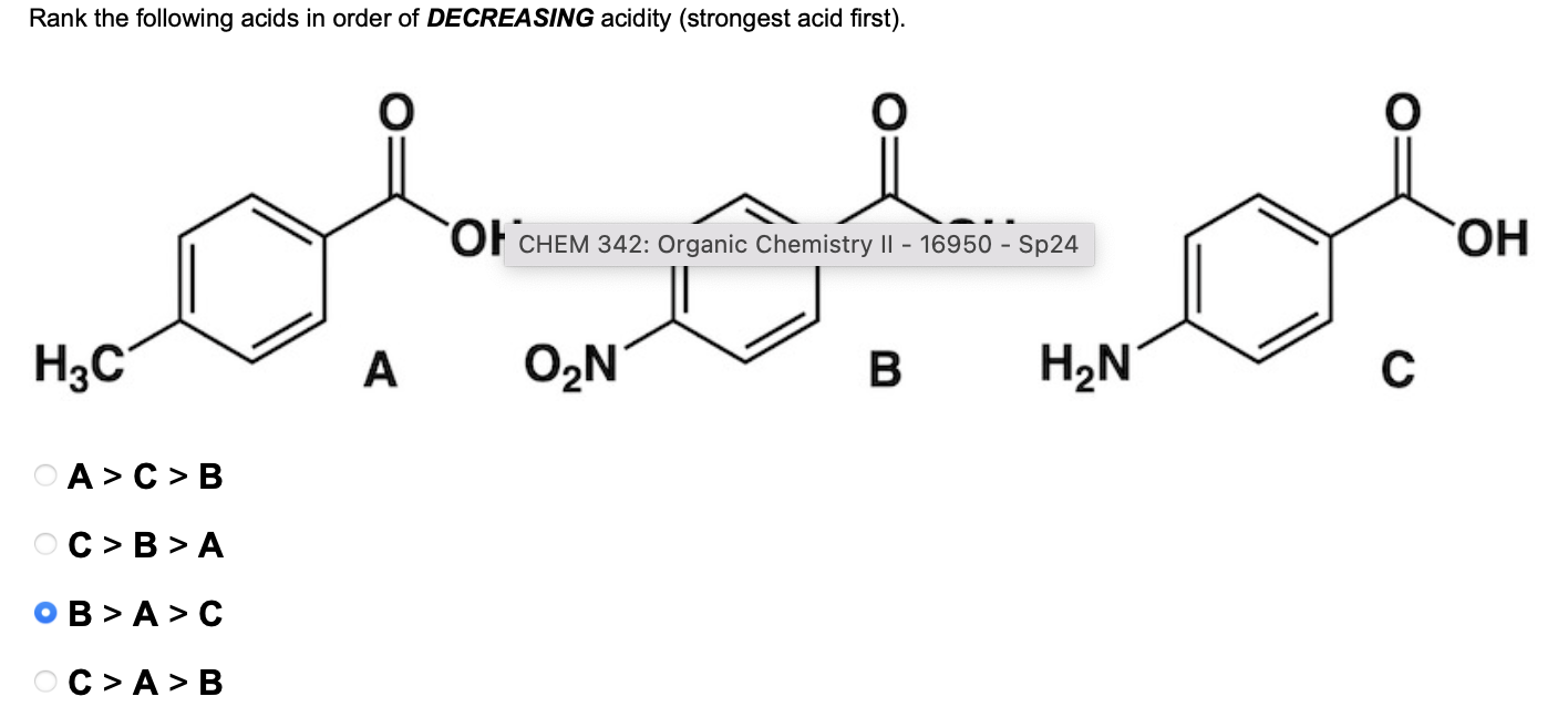 Solved Rank the following acids in order of DECREASING | Chegg.com
