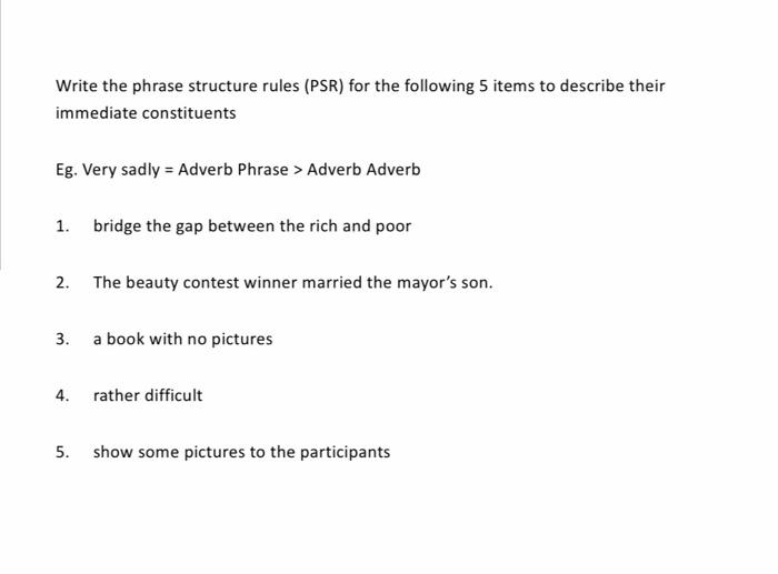 Write the phrase structure rules (PSR) for the | Chegg.com