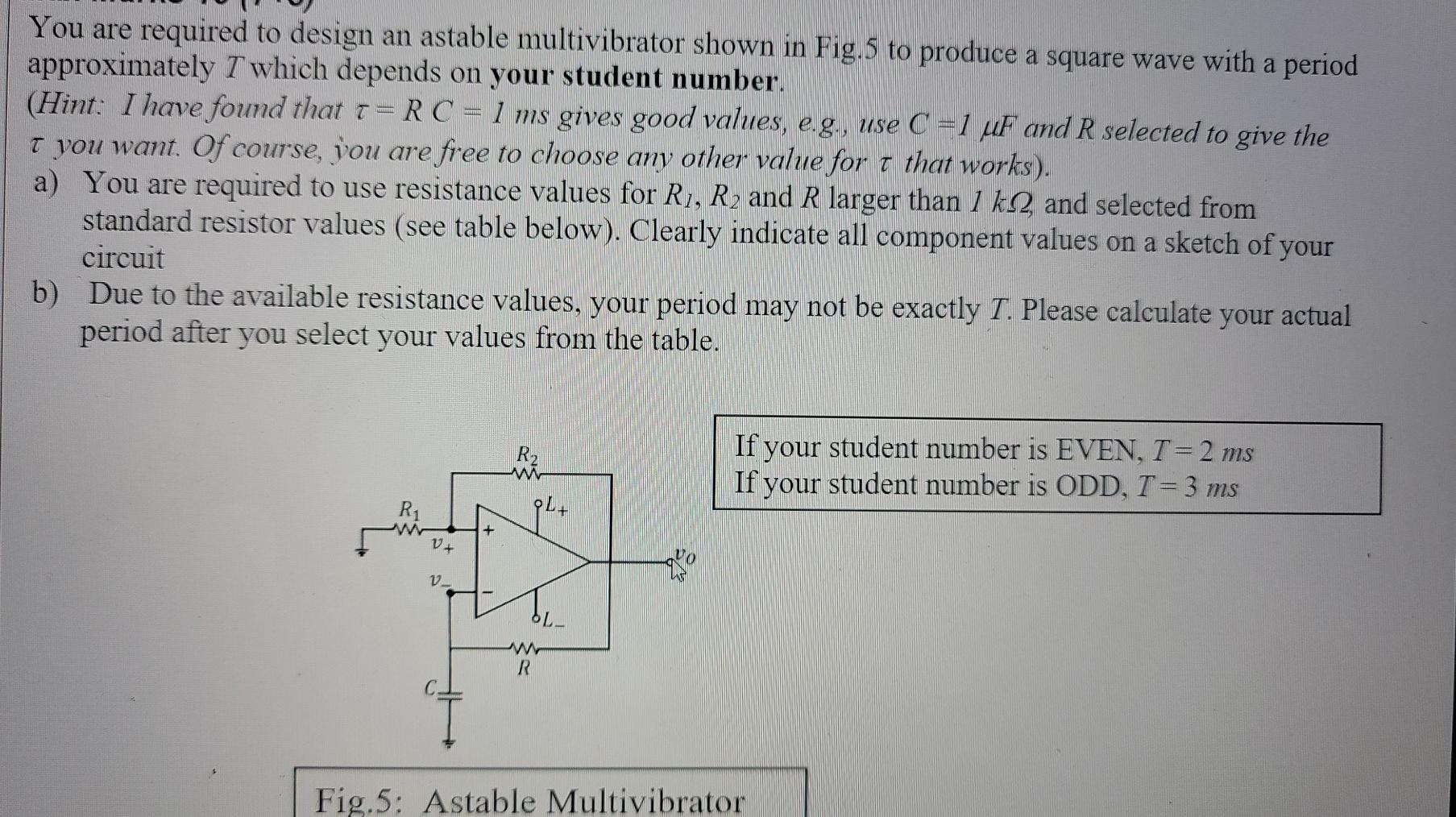 Solved You are required to design an astable multivibrator | Chegg.com