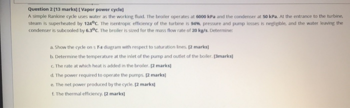 Solved Question 2 (13 marks] [ Vapor power cycle] A simple | Chegg.com