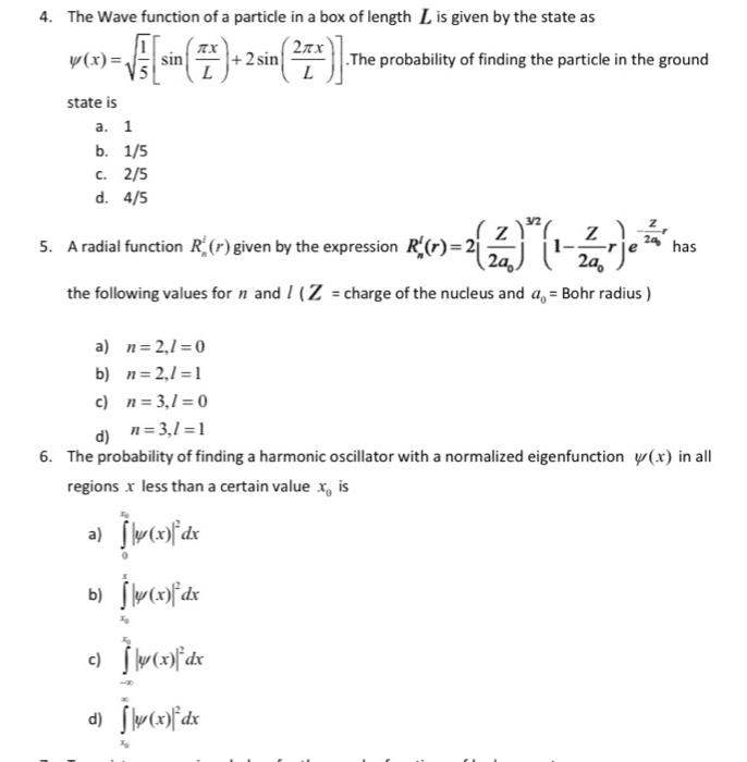 Solved 4. The Wave function of a particle in a box of length | Chegg.com