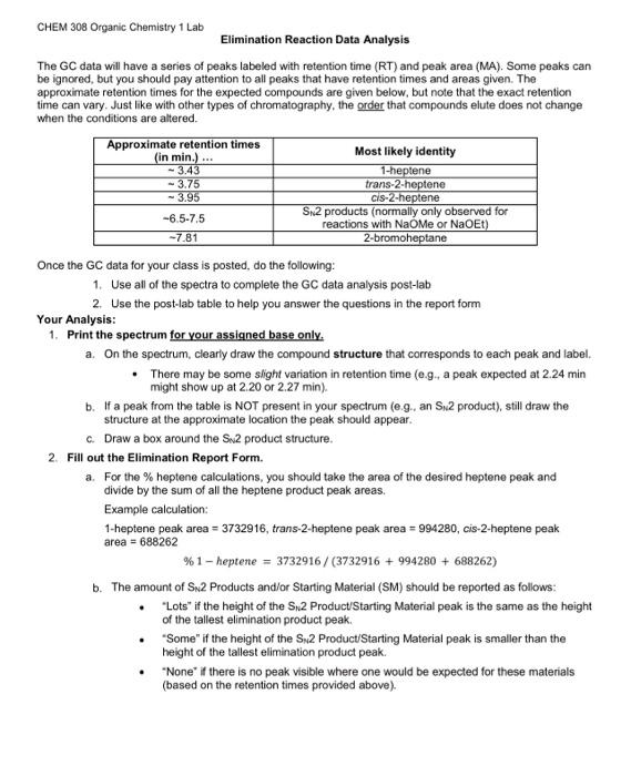 Solved CHEM 308 Organic Chemistry 1 Lab Elimination Reaction | Chegg.com