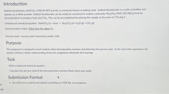 Solved Sodium bicarbonate, NaHCO3 (MW 84.007 g/mol), is | Chegg.com