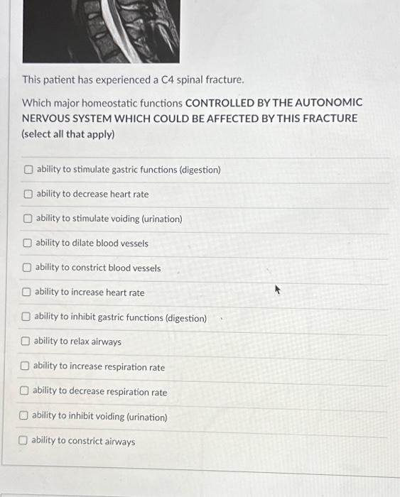 Solved This patient has experienced a C4 spinal fracture. | Chegg.com