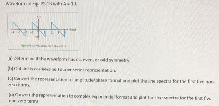 Solved Waveform in Fig. P5.13 with A=10. (a) Determine if | Chegg.com