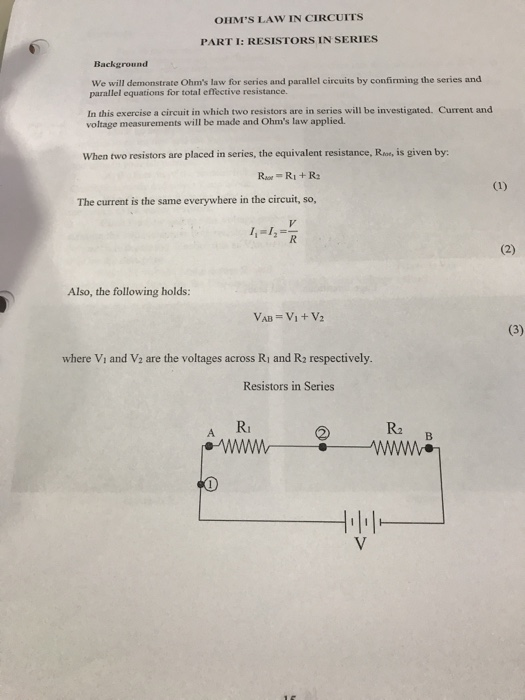 Solved OHM'S LAW IN CIRCUITS PART I: RESISTORS IN SERIES | Chegg.com