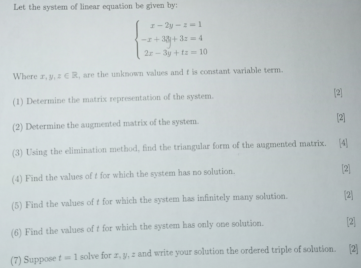 Solved Let the system of linear equation be given | Chegg.com