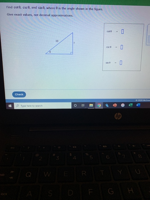 Solved Find cot, csc, and sine, where is the angle shown in | Chegg.com