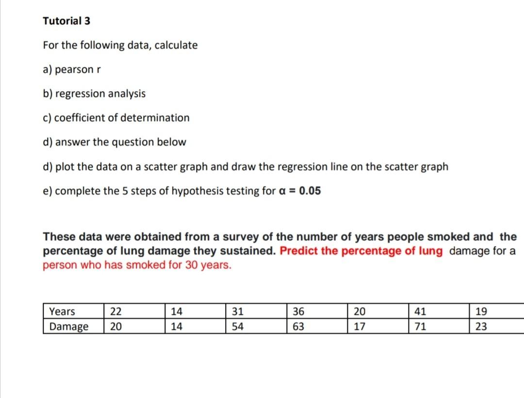 Solved Tutorial 3 For the following data, calculate a) | Chegg.com