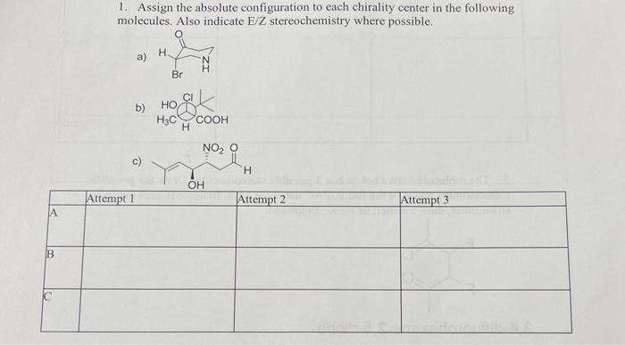 Solved 1. Assign the absolute configuration to each | Chegg.com