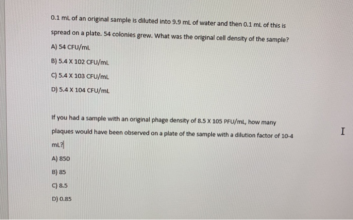 Solved 0.1 mL of an original sample is diluted into 9.9 mL | Chegg.com