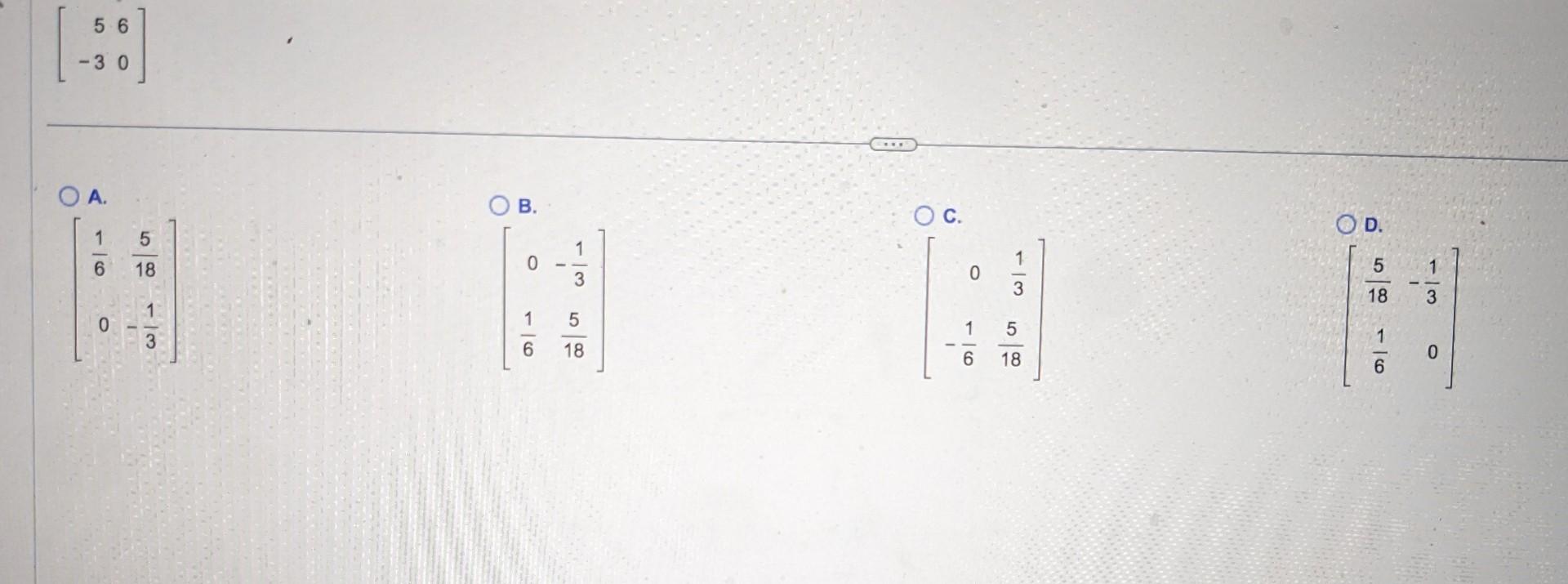 Solved [5−360] A. B. [610185−31] C. [061−31185] D. | Chegg.com