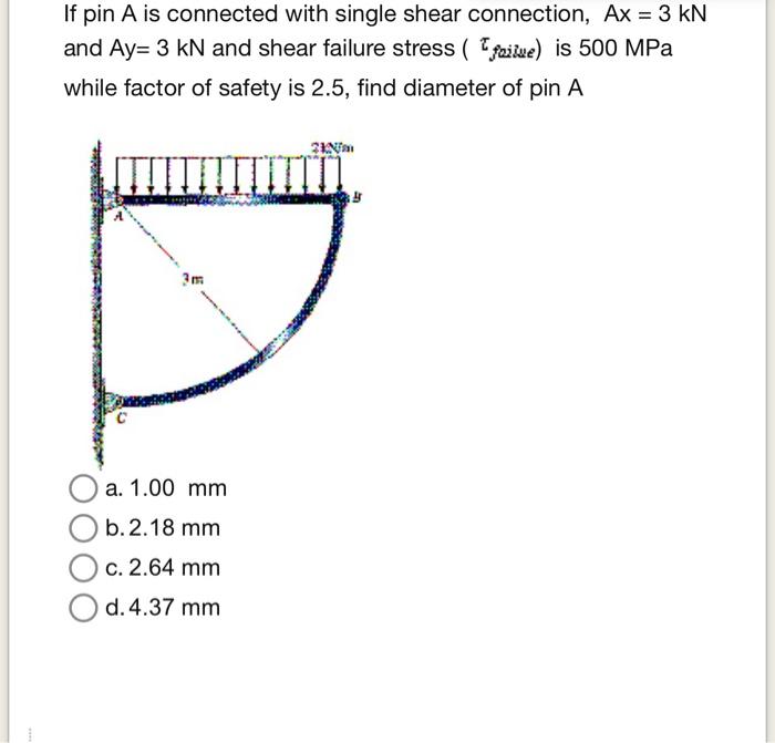 Solved If pin A is connected with single shear connection, | Chegg.com