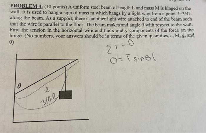 Solved PROBLEM 4: (10 points) A uniform steel beam of length | Chegg.com