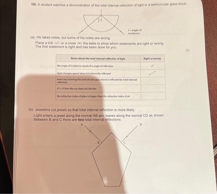 Solved Q6. A student watches a demonstration of the total | Chegg.com