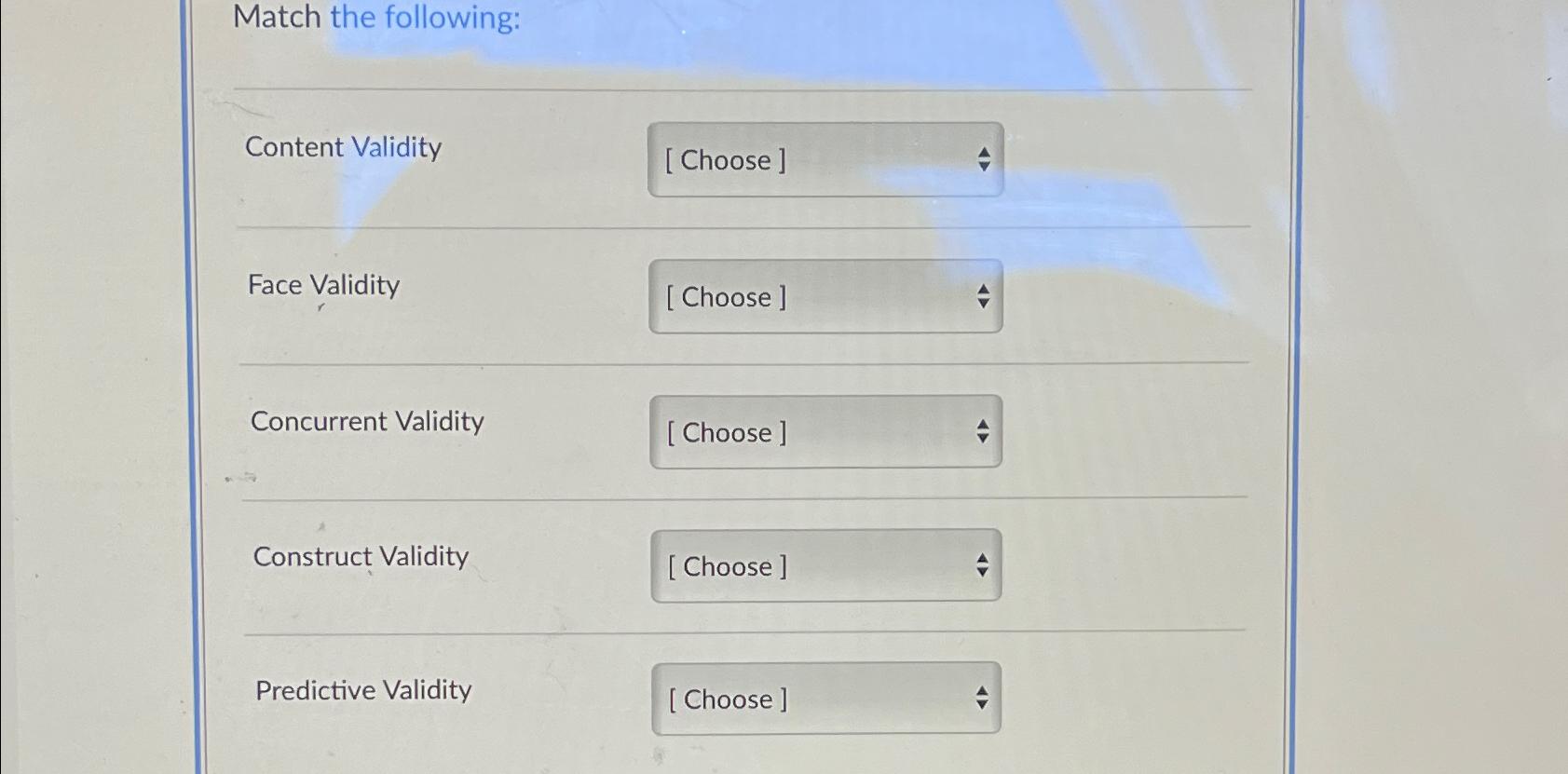 Solved Match the following:Content ValidityFace | Chegg.com