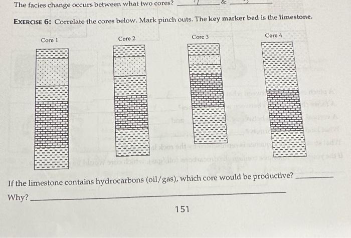 Solved EXERCISE 6: Correlate the cores below. Mark pinch | Chegg.com