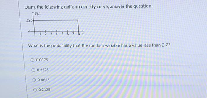 Solved Using the following uniform density curve, answer the | Chegg.com