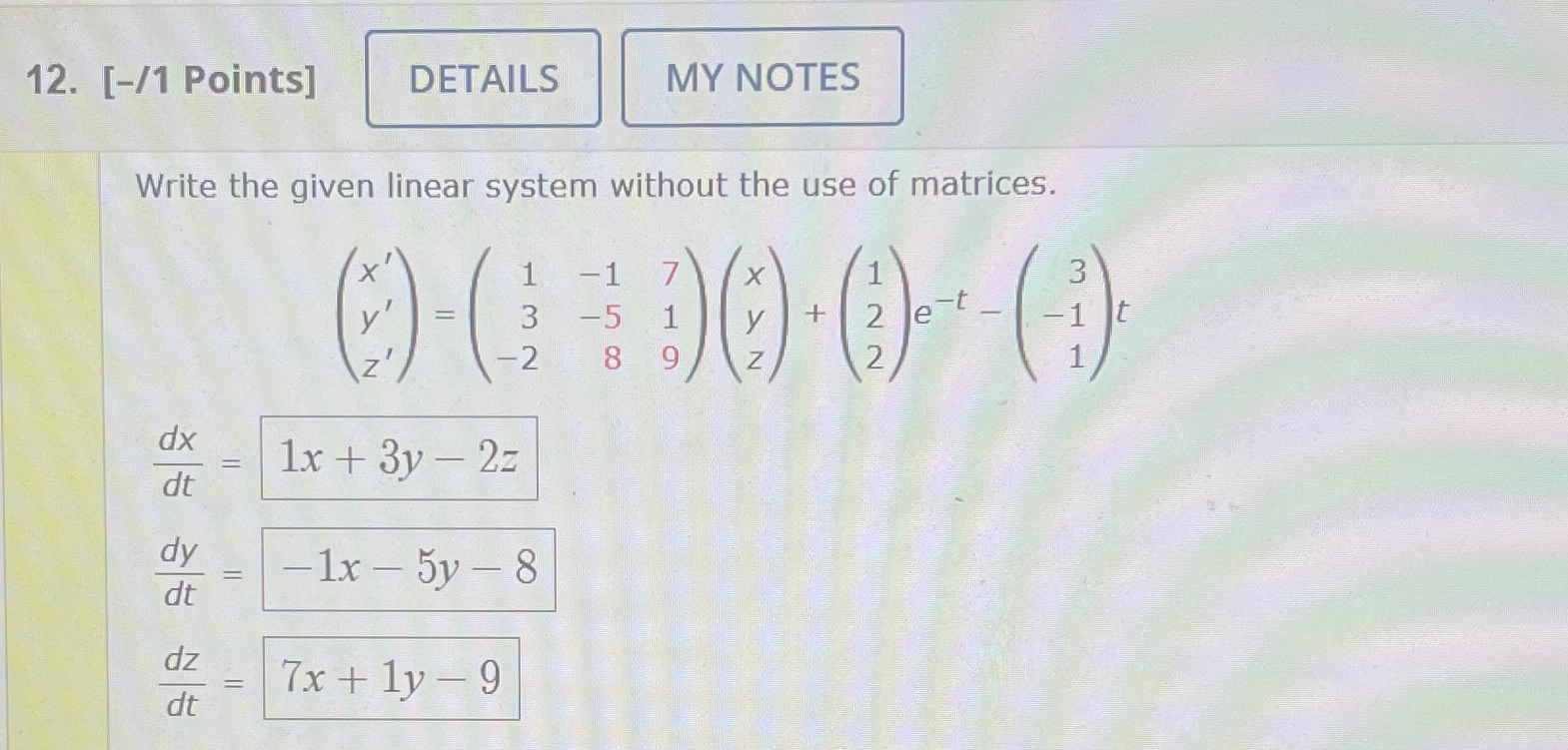 Solved Points]Write the given linear system without the use | Chegg.com