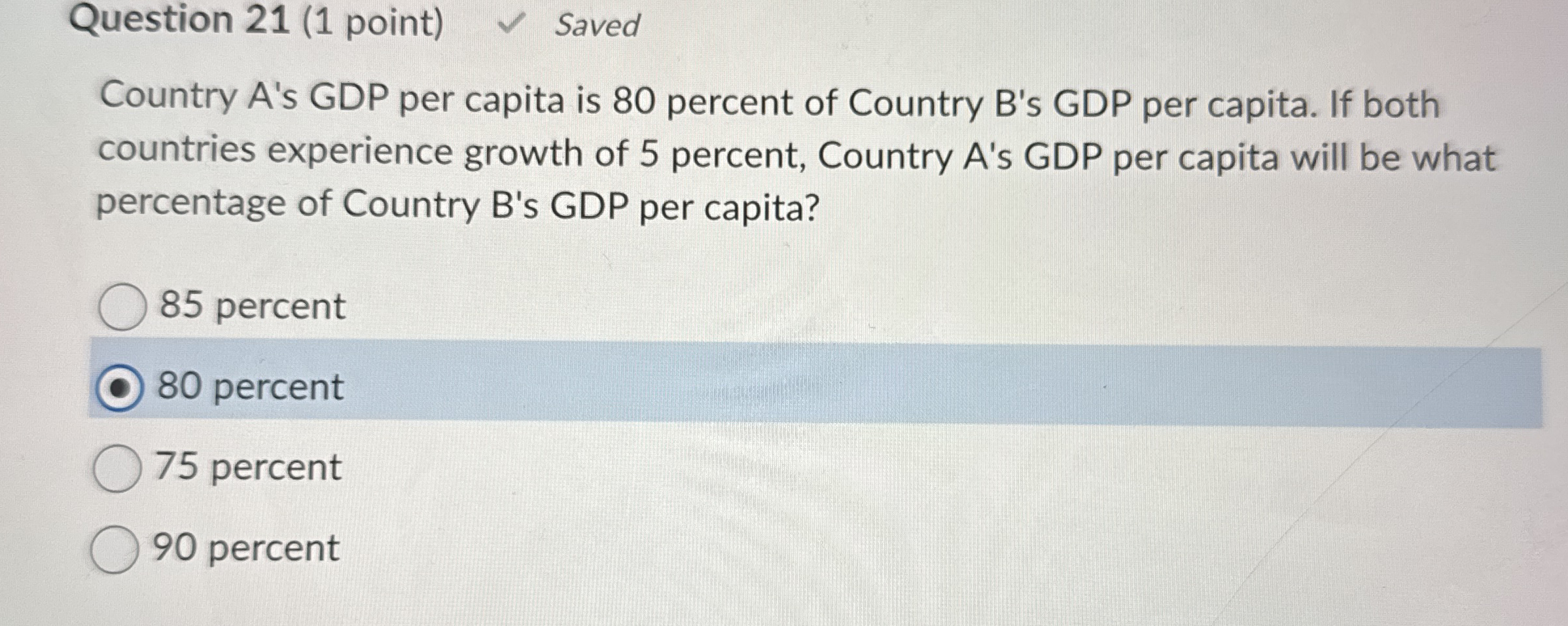 Solved Question 21 (1 ﻿point) ﻿SavedCountry A's GDP per | Chegg.com