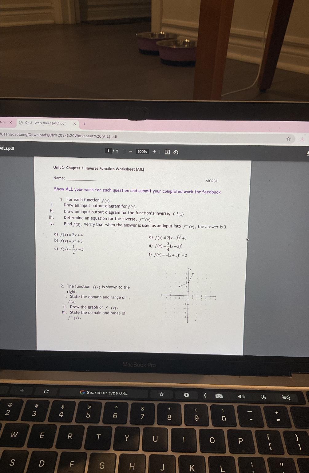 Solved Unit 1- ﻿Chapter 3: Inverse Function Worksheet | Chegg.com