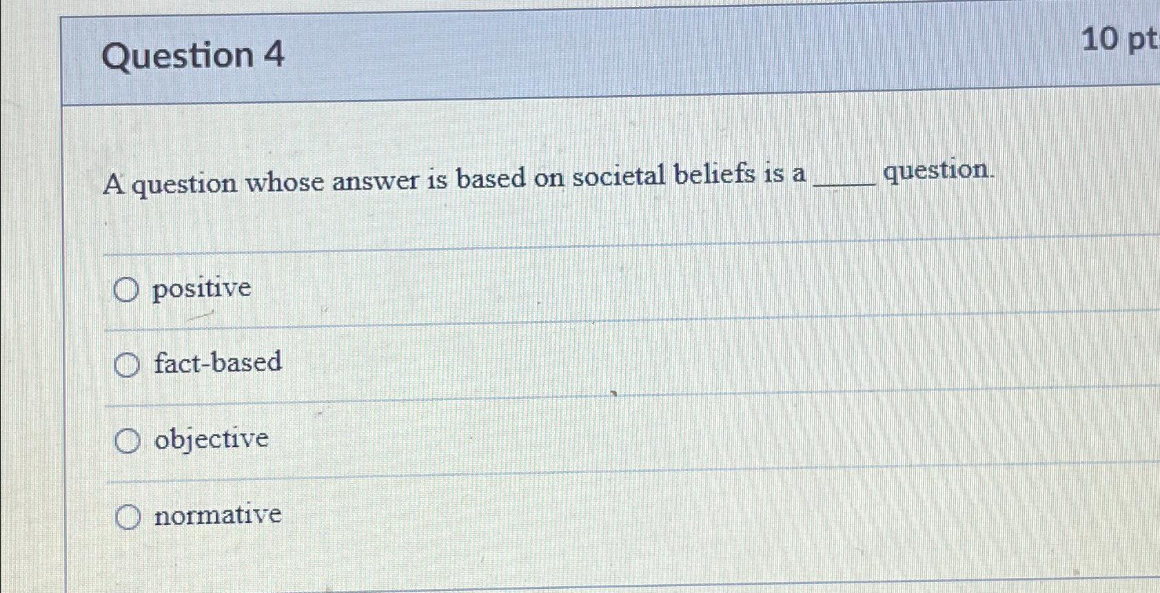 Solved Question 410ptA question whose answer is based on | Chegg.com