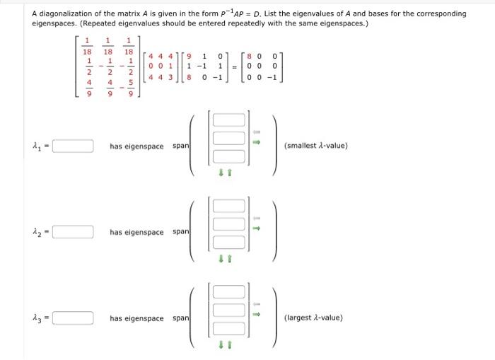 Solved A diagonalization of the matrix A is given in the | Chegg.com