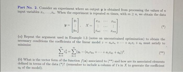 Part No. 2. Consider an experiment where an output y | Chegg.com
