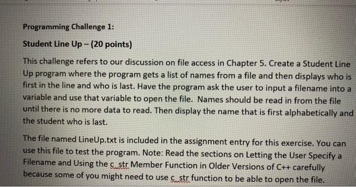 Solved Programming Challenge 1: Student Line Up - (20 | Chegg.com