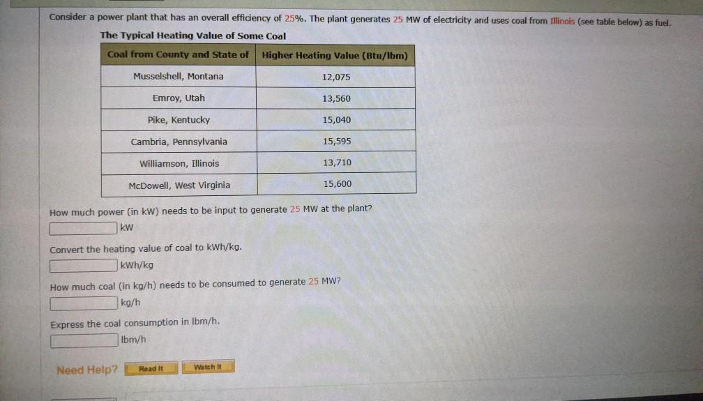 Solved Consider a power plant that has an overall efficiency | Chegg.com