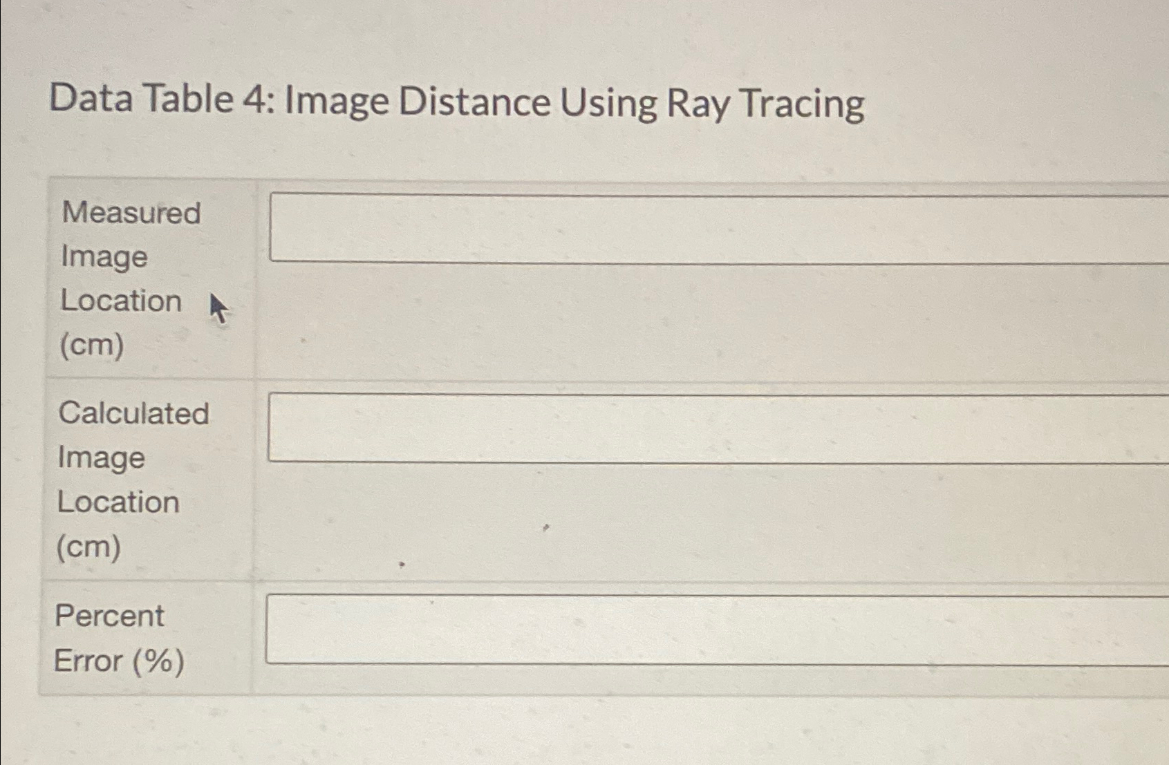 Data Table 4: Image Distance Using Ray | Chegg.com