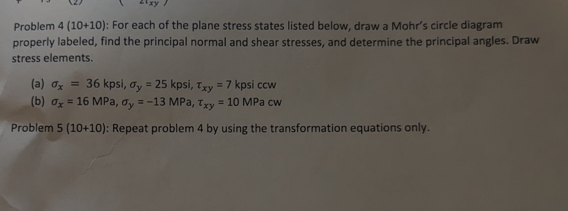 Solved Problem 4(10+10) ﻿: For each of the plane stress | Chegg.com