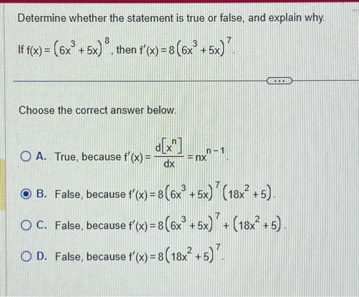 Solved Determine whether the statement is true or false, and | Chegg.com