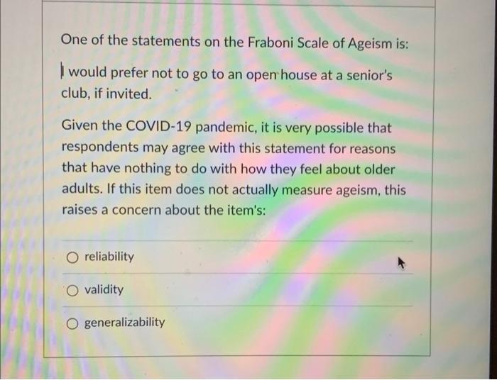 Solved One of the statements on the Fraboni Scale of Ageism | Chegg.com