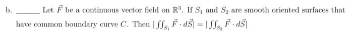 Solved b. Let \\( \\vec{F} \\) be a continuous vector field | Chegg.com
