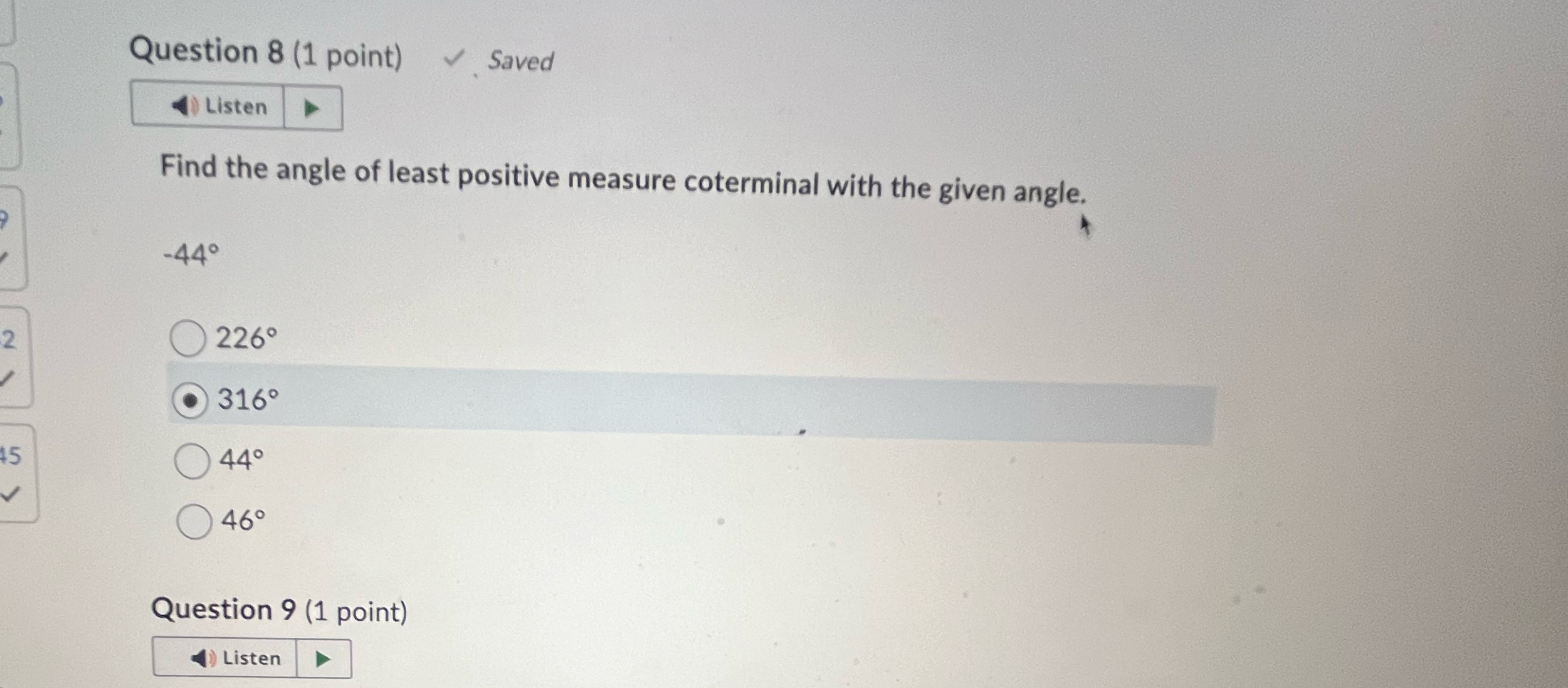 Solved Question 8 (1 ﻿point) ﻿SavedFind the angle of least | Chegg.com