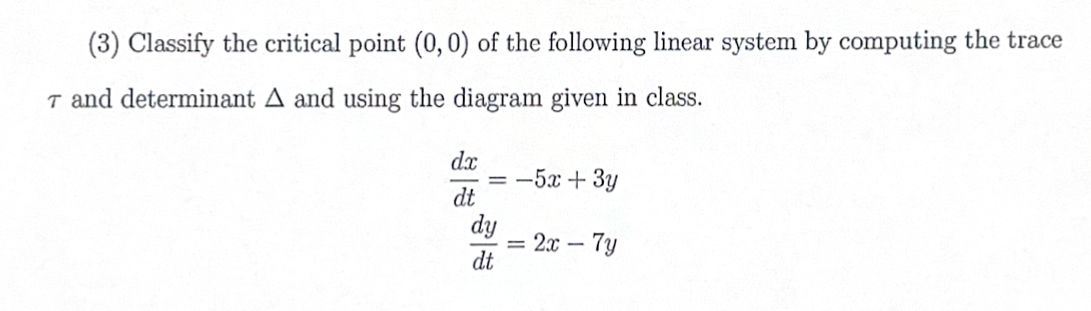 Solved (3) ﻿Classify the critical point (0,0) ﻿of the | Chegg.com