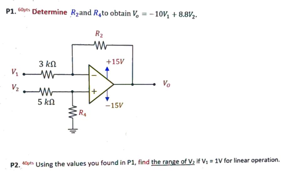Solved P1. ?(()60pts) ﻿Determine R2 ﻿and R4 to ﻿obtain | Chegg.com
