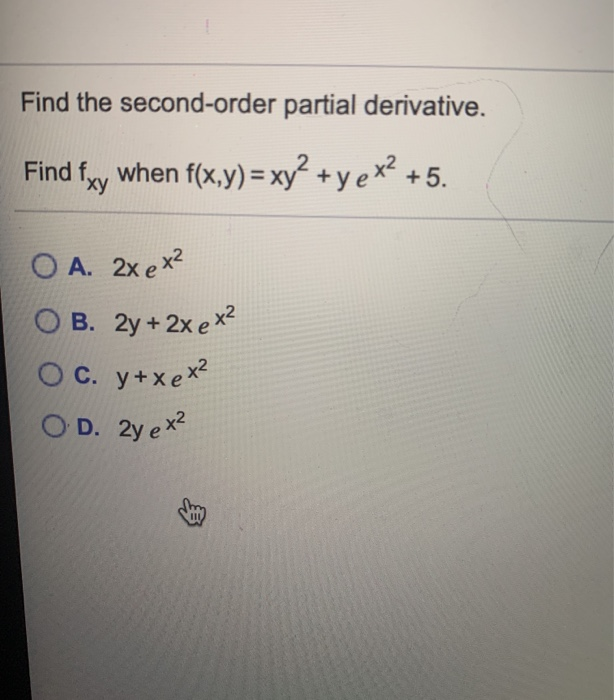 Solved Find the second-order partial derivative. Find fxy | Chegg.com