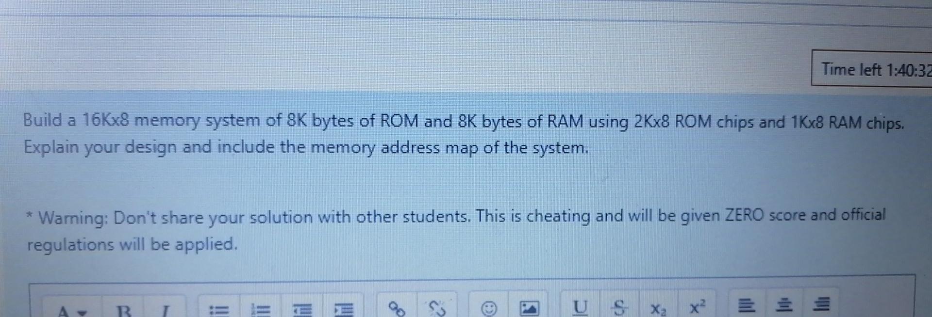 Solved Time left 1:40:32 Build a 16Kx8 memory system of 8K | Chegg.com